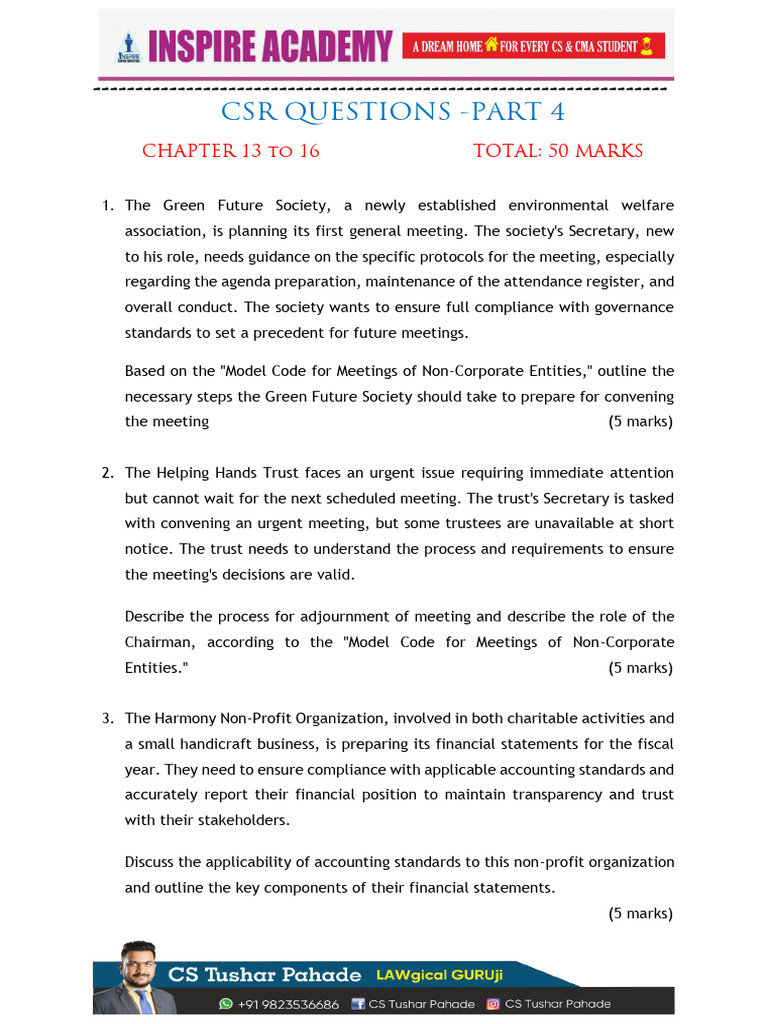 CSR Test 4 - 26 Nov - Chapter 13-16 | PDF | Regulatory Compliance ...