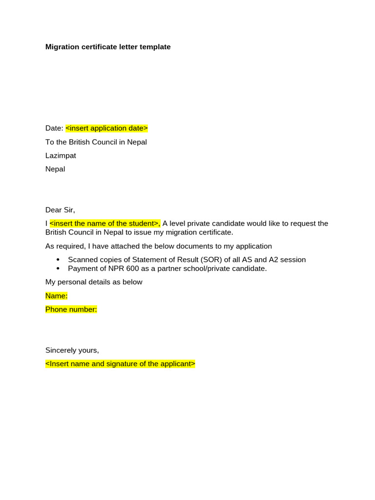 Sample Letter for Migration Certificate Request 1 | PDF