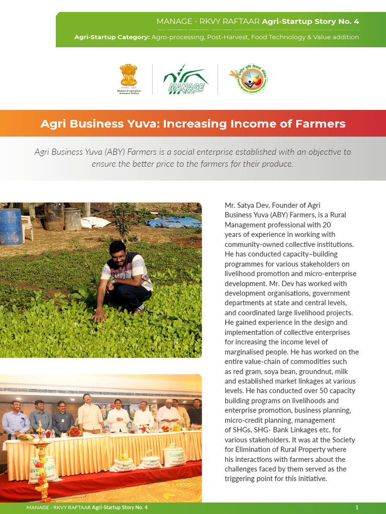 MANAGE - Agri-Startup Story Success Story 4-Mr. Satya Dev | PDF ...