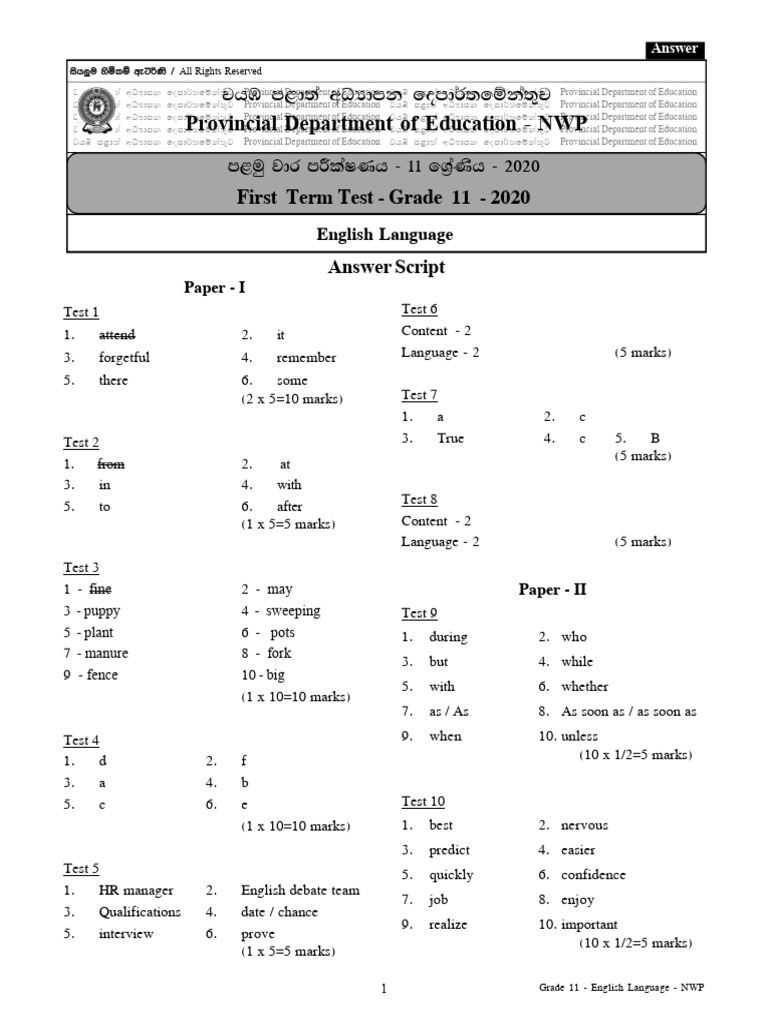 Grade 11 English Language Answer | PDF