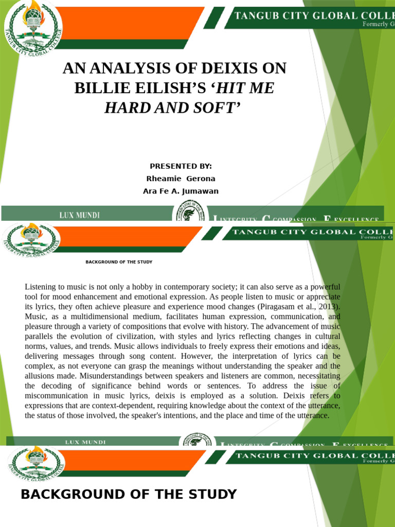 Gerona - Jumawan Oral Defense AN ANALYSIS OF DEIXIS ON BILLIE EILISH'S | PDF | Human ...