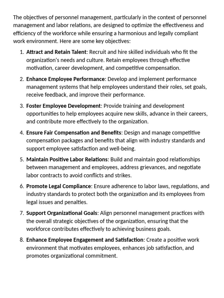 Key Objectives of Personnel Management | PDF