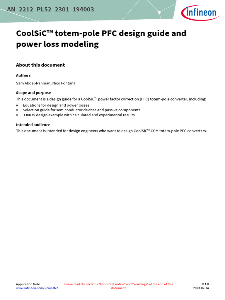 Infineon Application Note Coolsic Totem Pole Pfc Design And Power Loss Modeling Applicationnotes