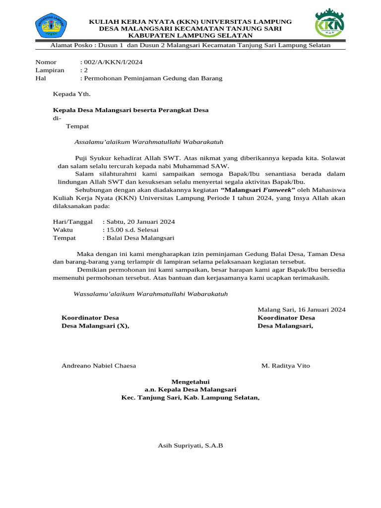 002 A Surat Peminjaman Gedung Dan Barang-1 | PDF