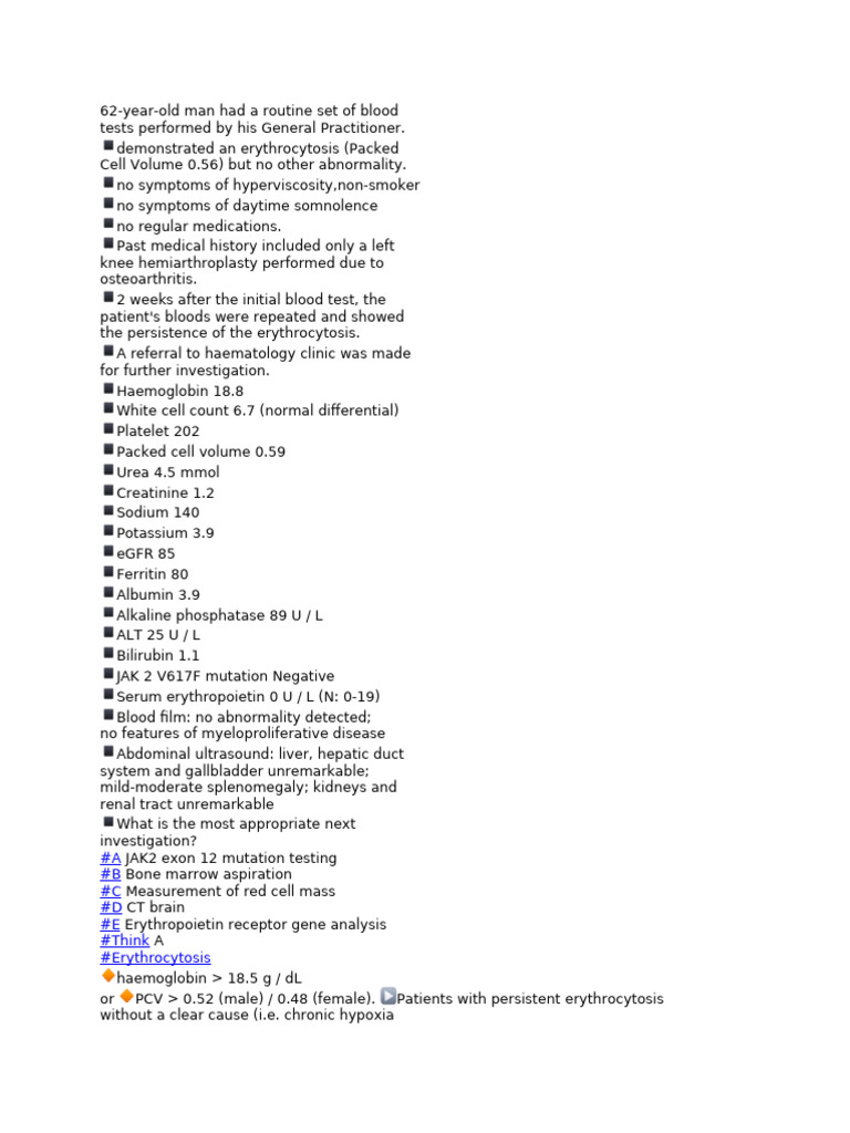 Polycythemia Rubra Vera - Cae History | PDF | Medical Specialties ...
