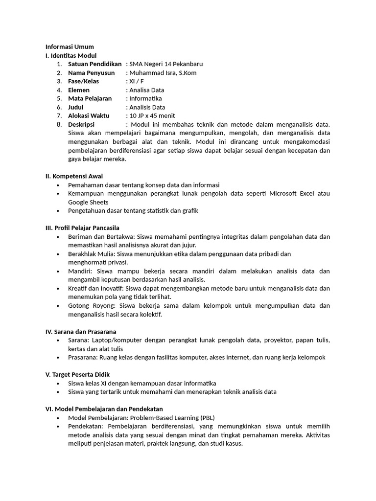 Modul Analisis Data Kelas XI | PDF