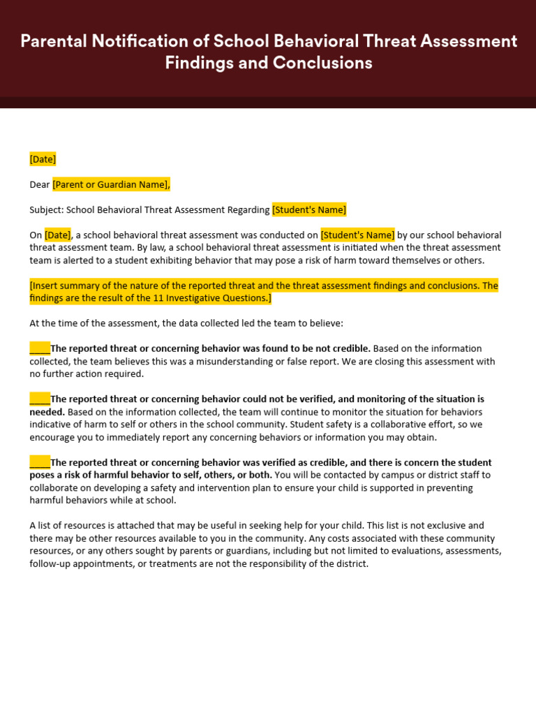 Parental Notification of SBTA Findings and Conclusions 2023 2024 | PDF ...