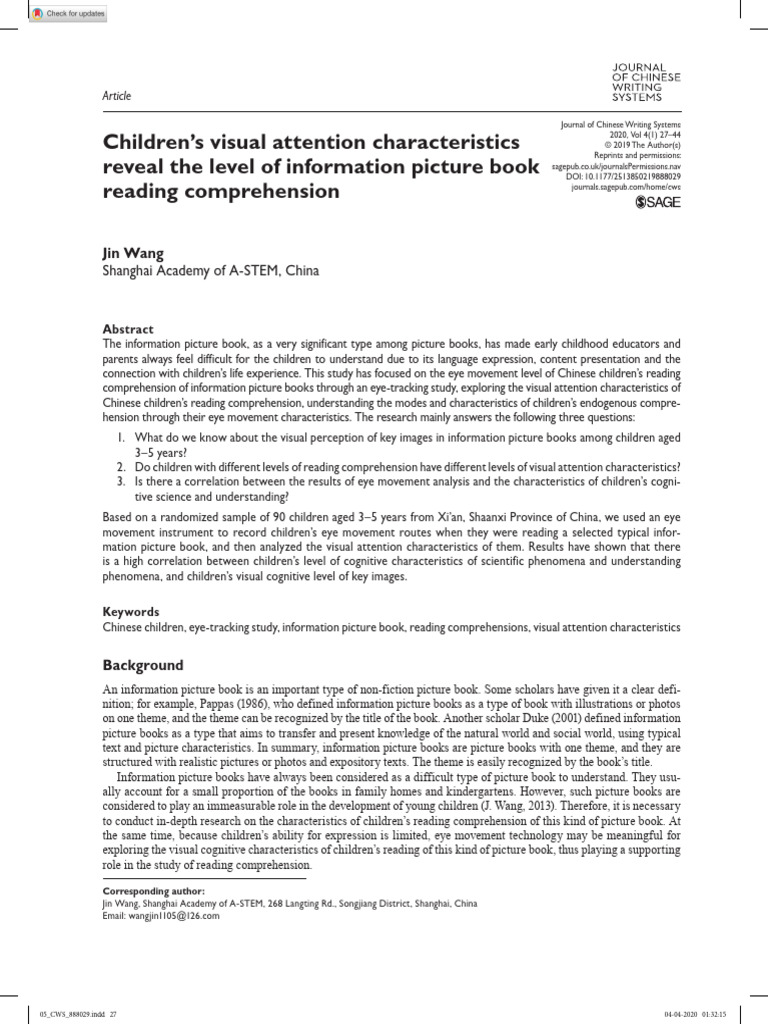 Children's Visual Attention Characteristics | PDF | Reading ...
