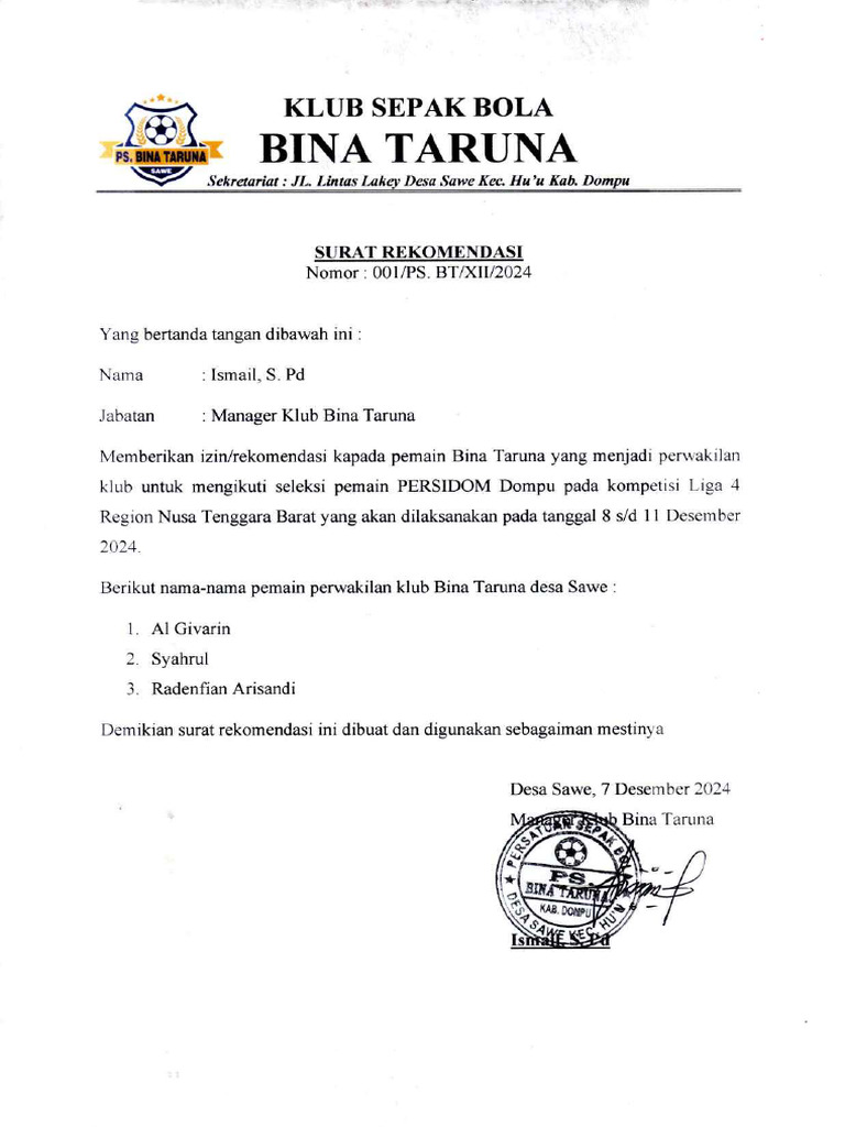 Rekomendasi PS Bina Taruna | PDF