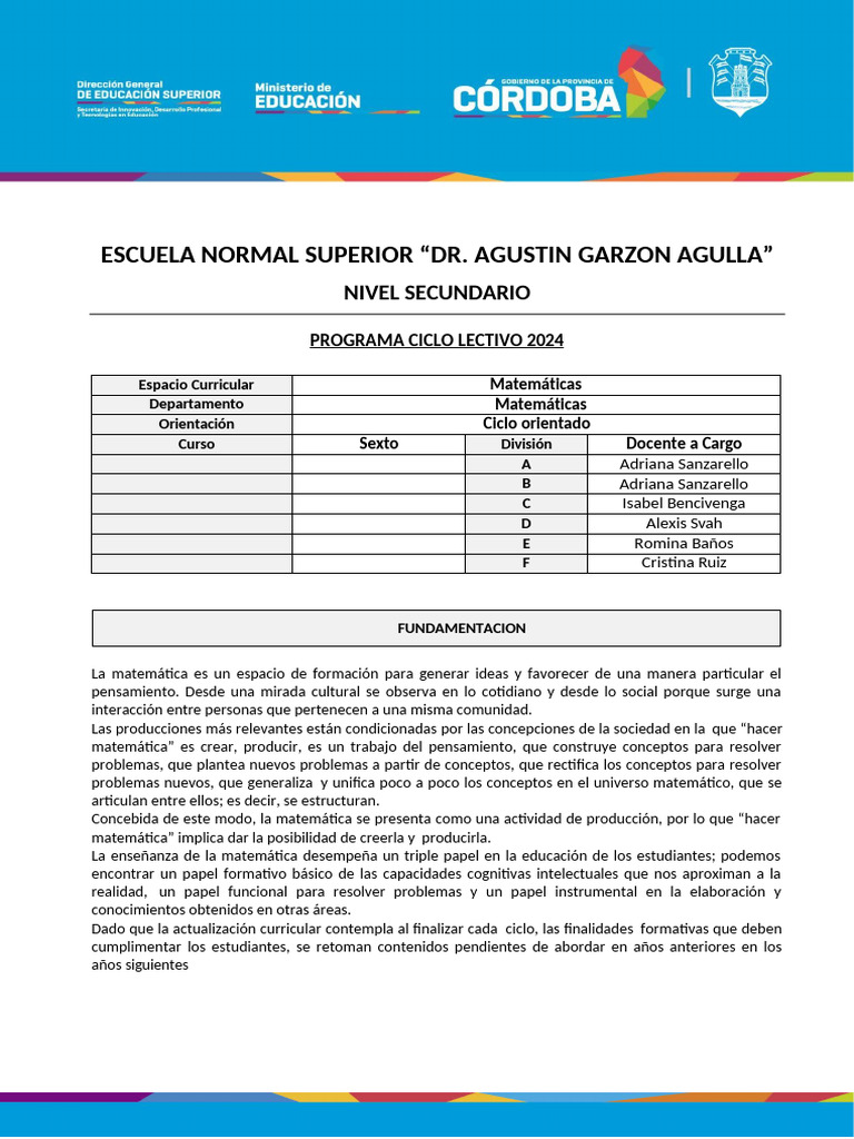 01 Matemática Sexto Abcdef-2024 | PDF | Trigonometría | Funciones trigonométricas