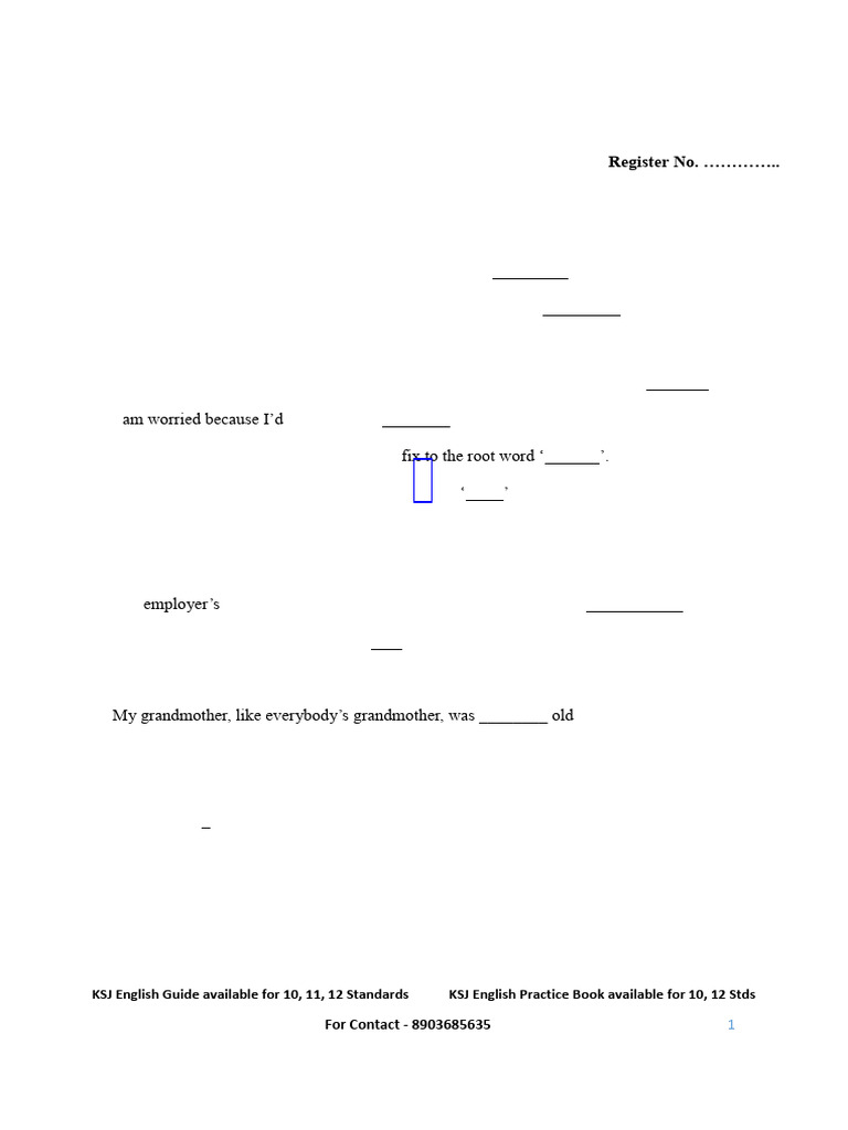 11th English 1st Mid Term Test 2024 Model Question Paper With Answer ...