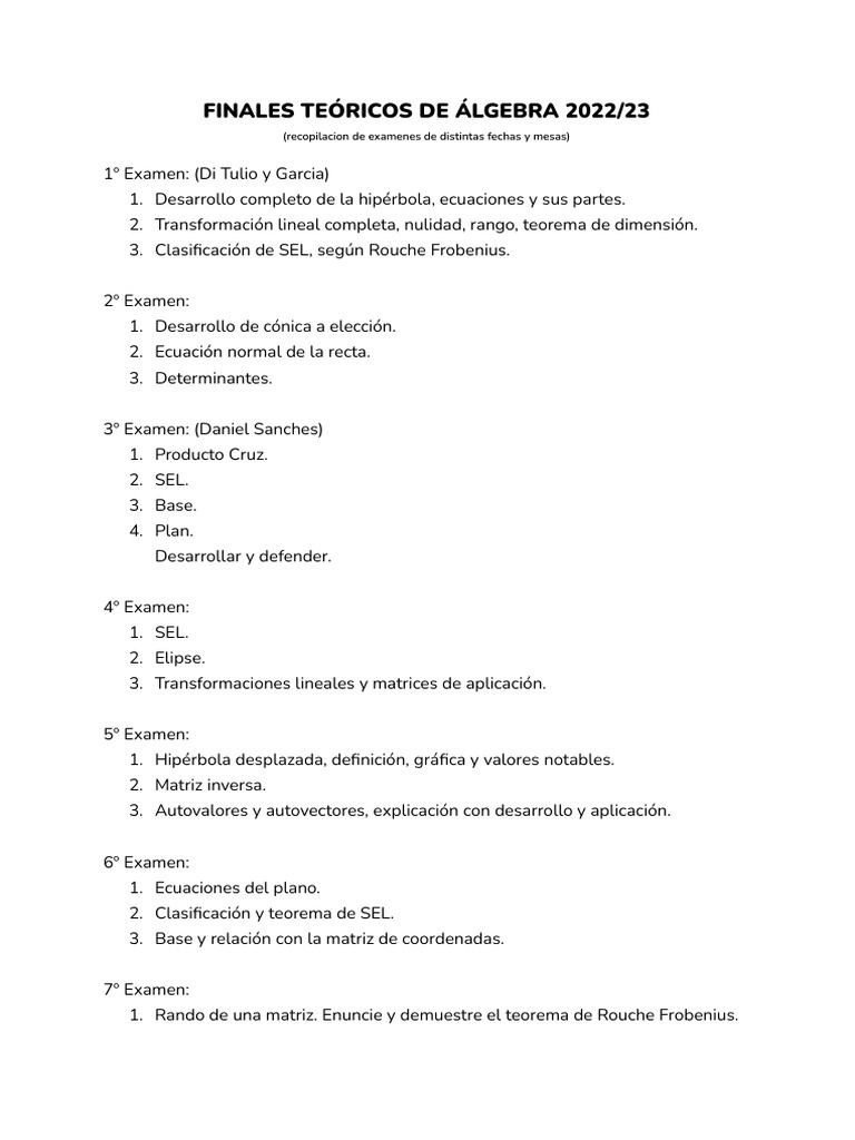 Finales Teóricos de Álgebra 2022 - 23 | PDF | Ecuaciones | Valores propios y vectores propios
