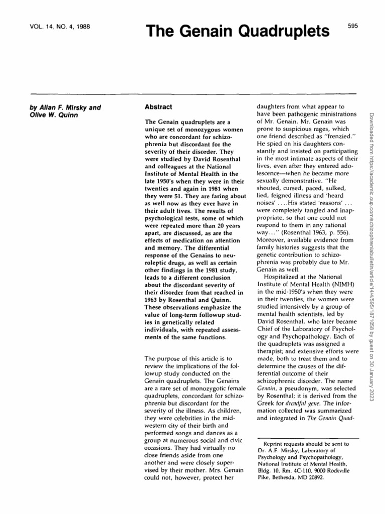 Genain sisters | PDF | Mental Disorder | Mental Chronometry