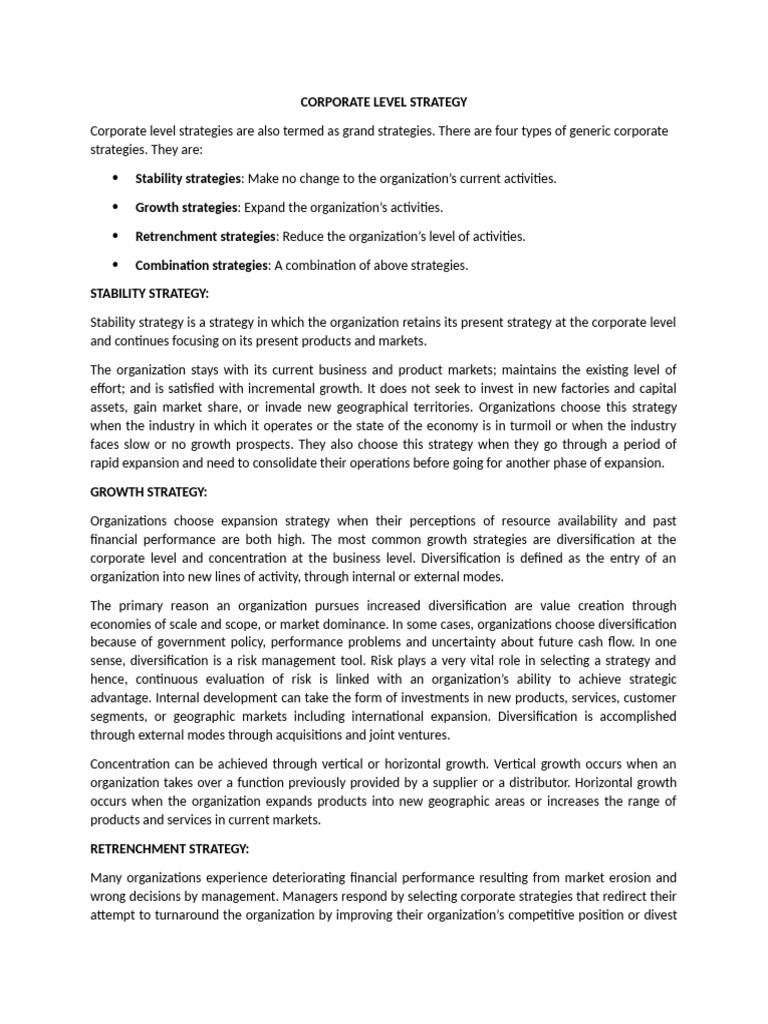Types of Corporate Strategies Explained | PDF | Mergers And ...
