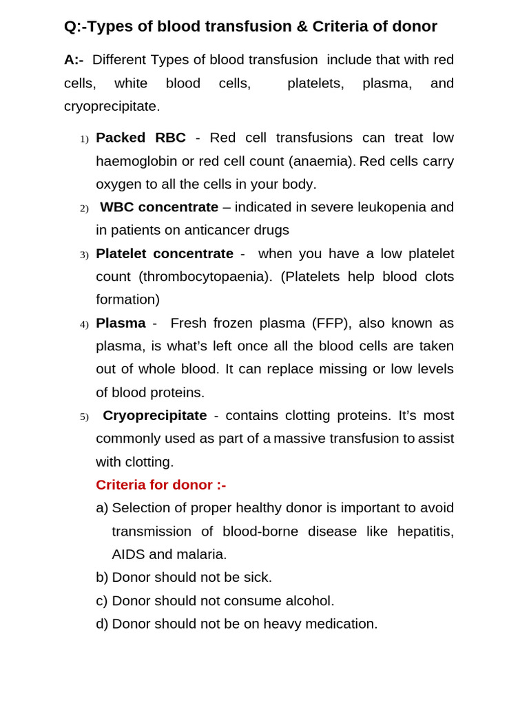 blood transfusion - types | PDF