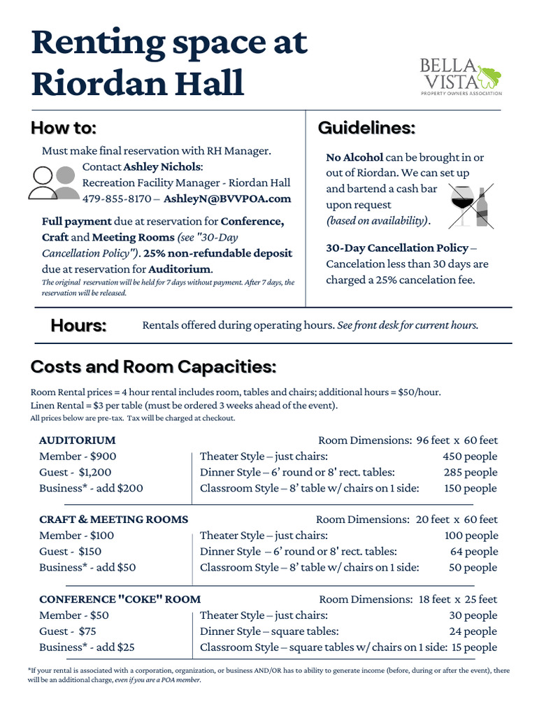 Riordan Hall Rental Handout | PDF | Payments | Money