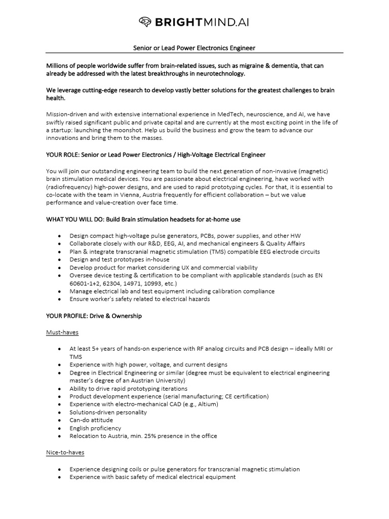 BrightMind Power Electronics Electrical Engineer_vfinal | PDF | Electricity | Electrical Engineering