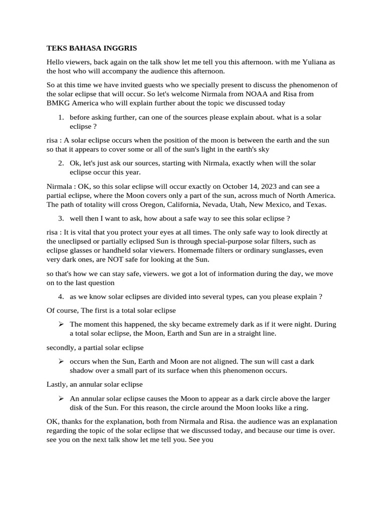 TEKS TALKSHOW BAHASA INGGRIS | PDF | Eclipse | Solar Eclipse