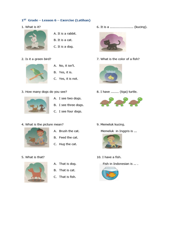 Grade 1 - Lesson 6 - Latihan | PDF