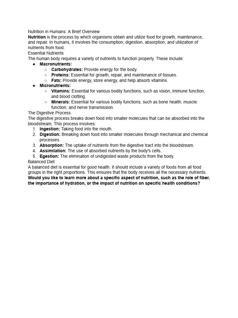 Essential Human Nutrition Overview | PDF