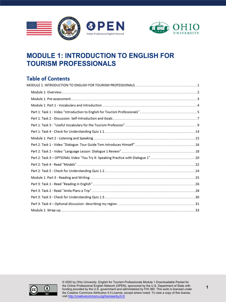 Tourism M1 MOOC Module Packet Summer 2022-1 | PDF | Verb | Linguistics