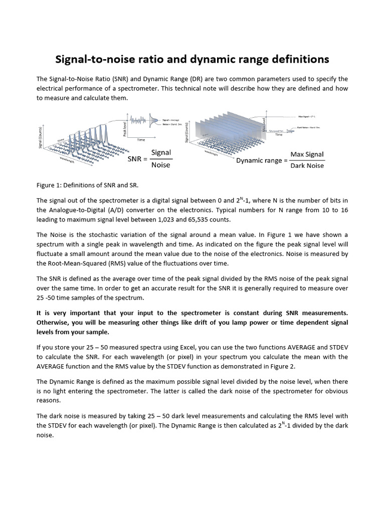 Tech Note The Signal To Noise Ratio SNR and Dynamic Range DR | PDF