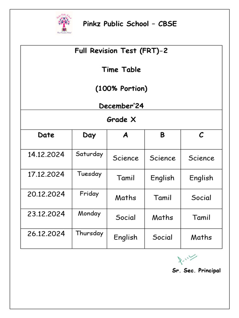 Amended FRT - 2 Time Table Grade X | PDF