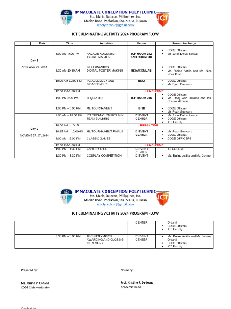 Schedule of Events Ict2024 | PDF