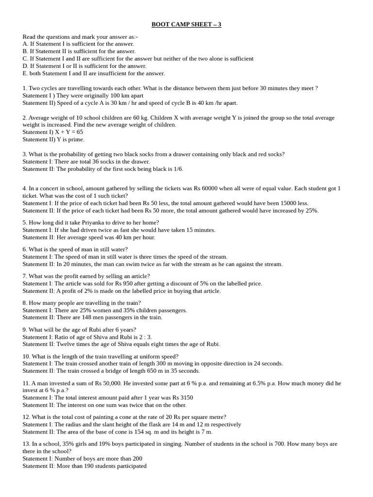 Boot Camp Sheet - 3 Di+Ds+Series | PDF | Speed | Interest