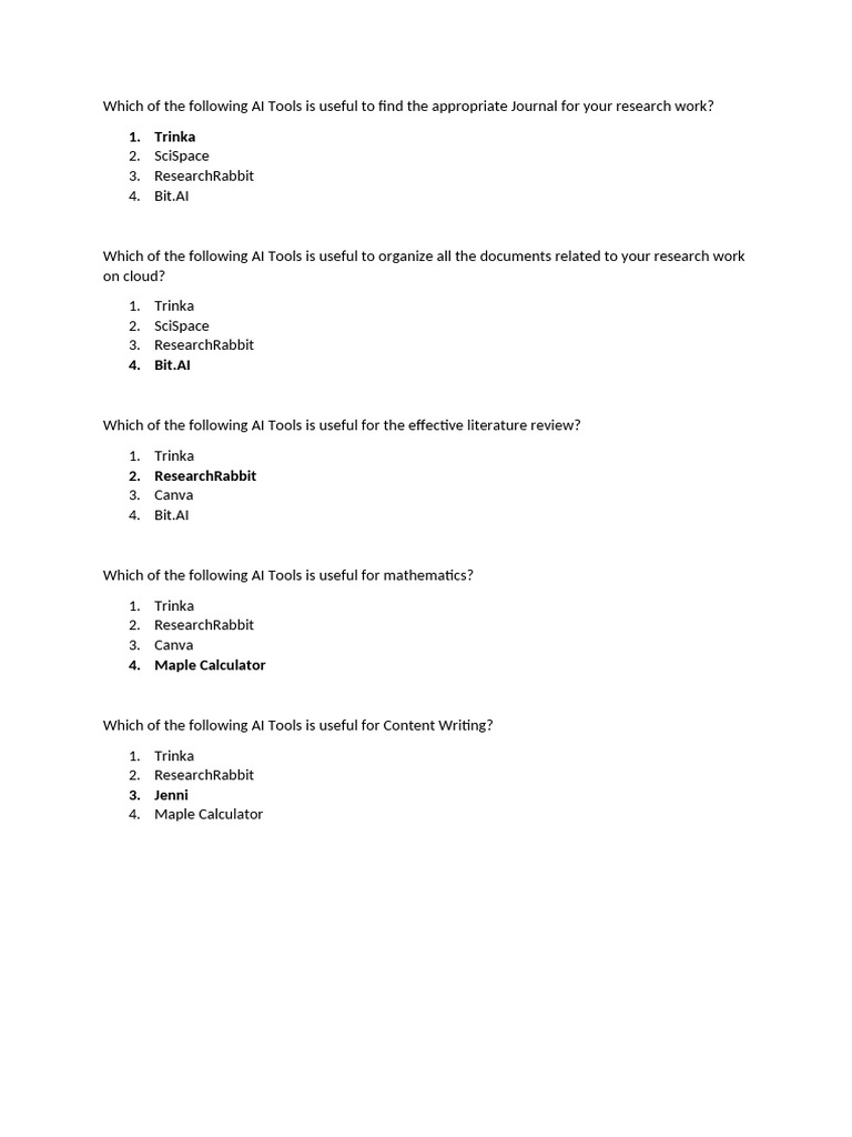 MCQs for AI Tools | PDF