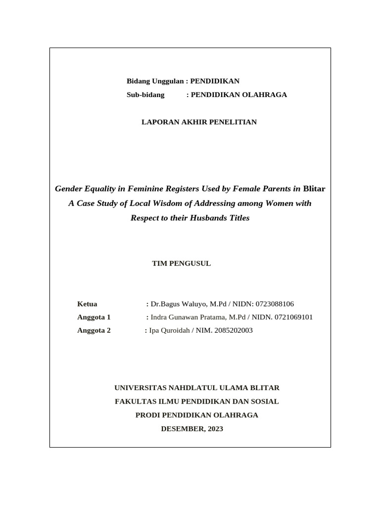 02 Gender Equality in Feminine Registers Used by Female Parents in ...