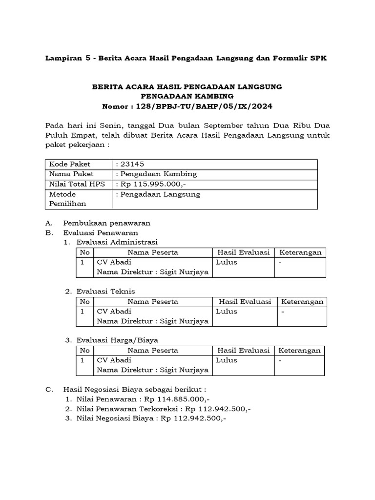 Nur Murniningsih - Lampiran 05 - Berita Acara Hasil Pengadaan Langsung ...