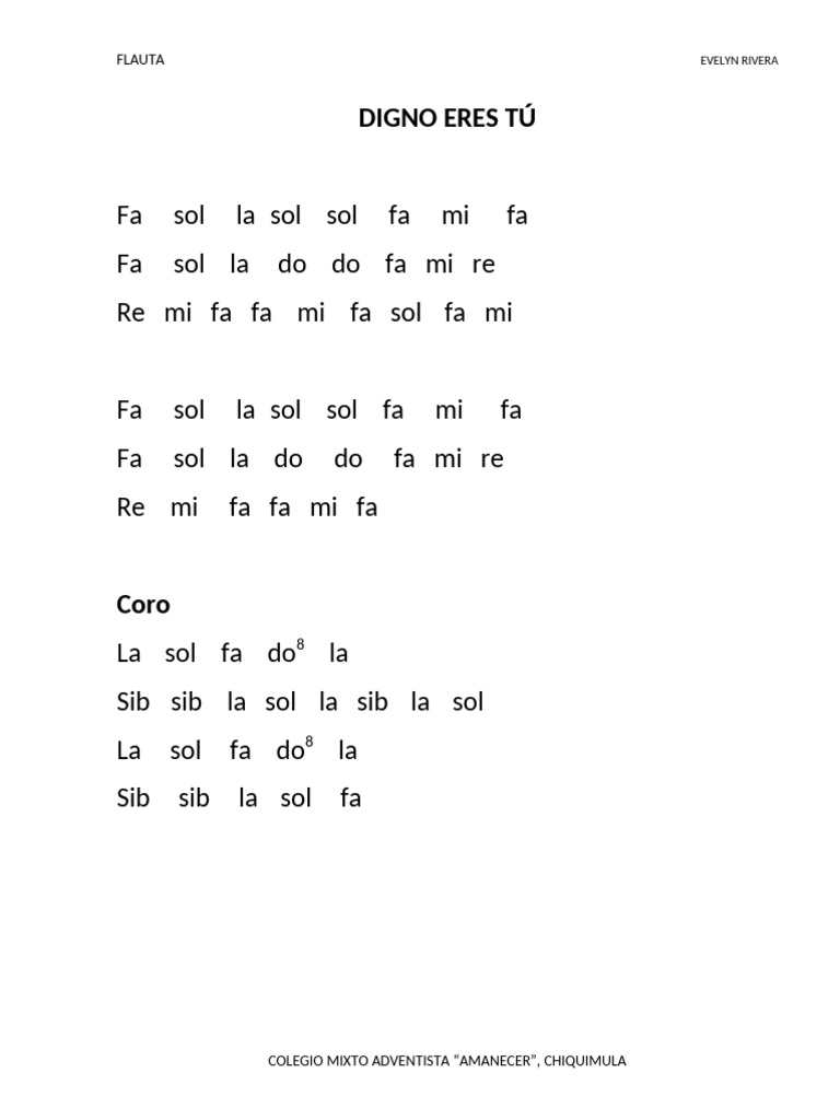 Digno Eres Tú, Notas para Flauta | PDF