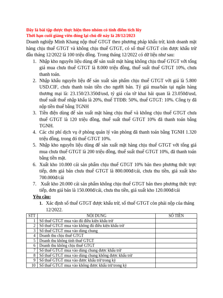 Bai Tap BT02 - Thue GTGT - Tinh Diem Tich Luy - 2024 | PDF