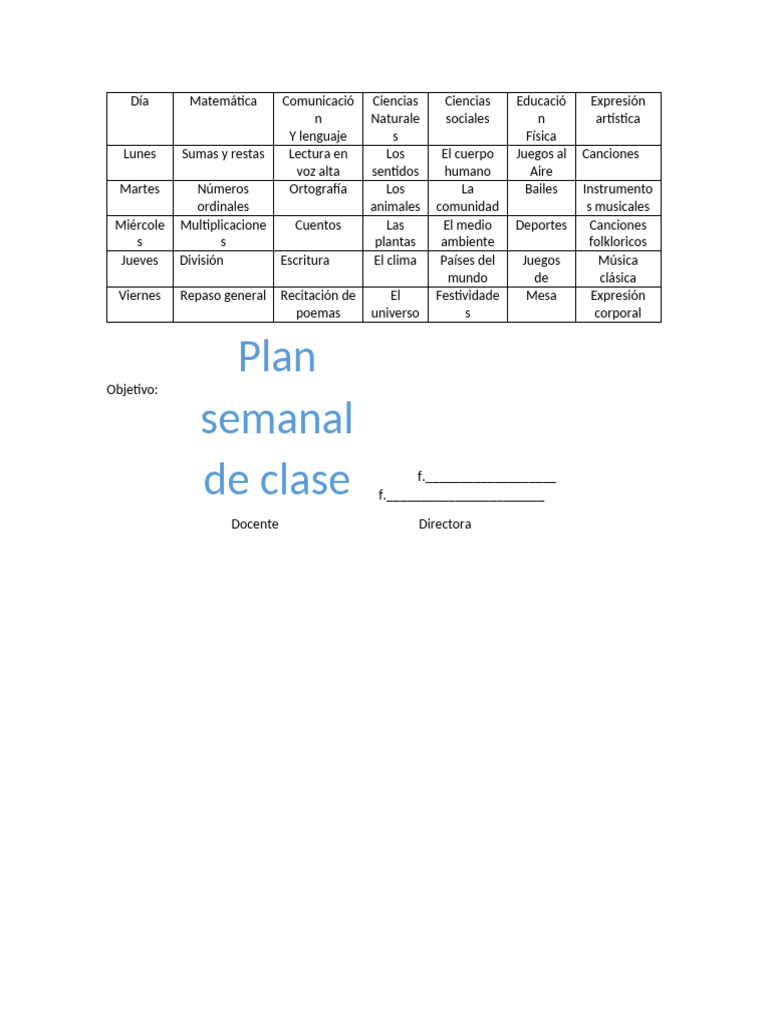 Plan Semanal | PDF