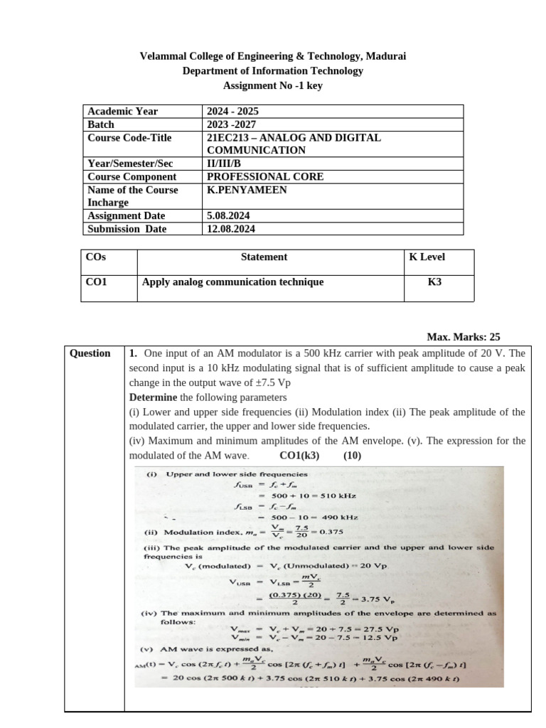 adc_Assignment Question1_key | PDF | Frequency Modulation | Modulation