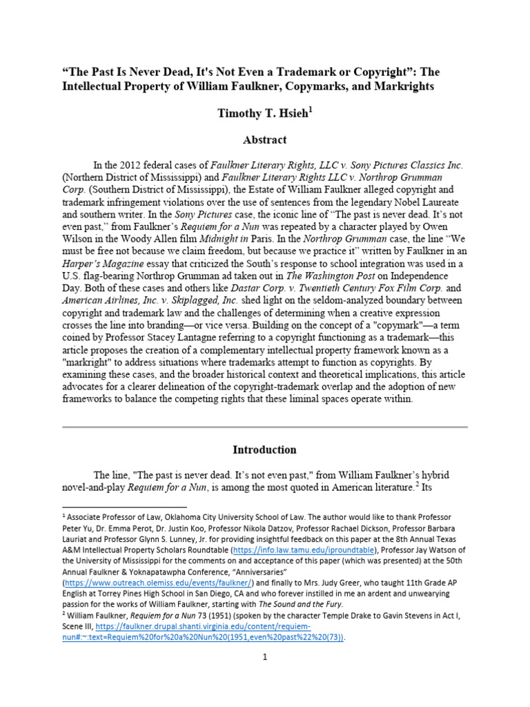 Timothy T Hsieh - Past Is Never Dead - Faulkner IP, Copymarks and ...