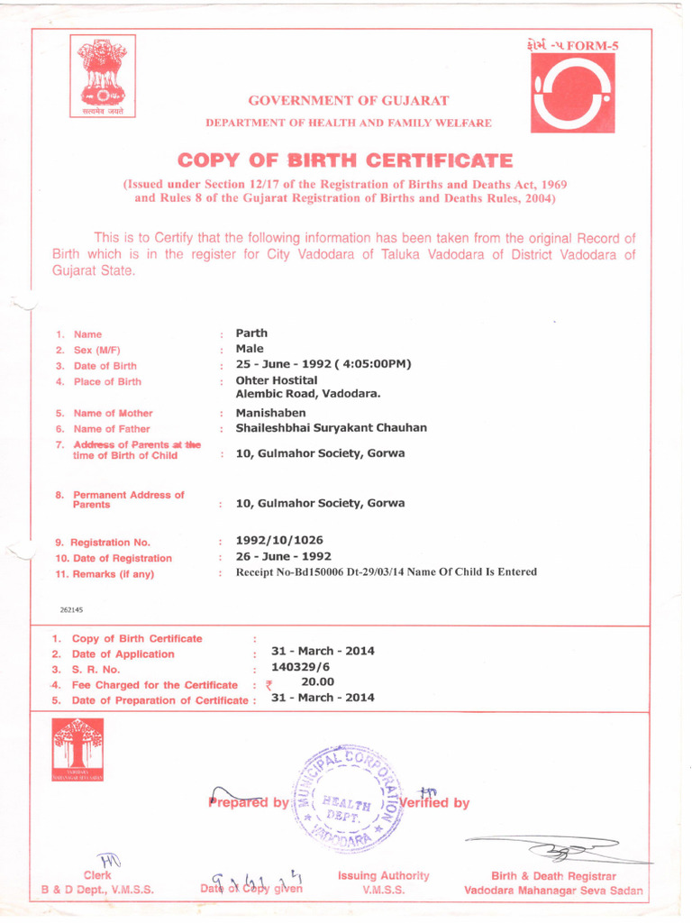Birth Certy | PDF