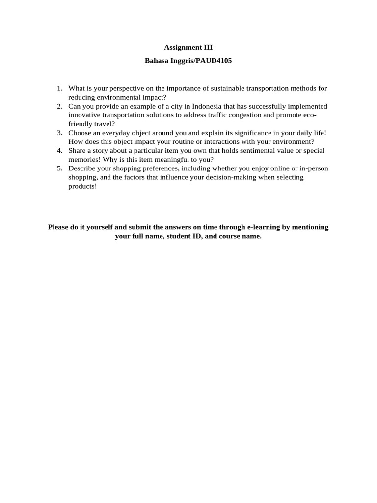 Assignment III Bahasa Inggris PAUD | PDF