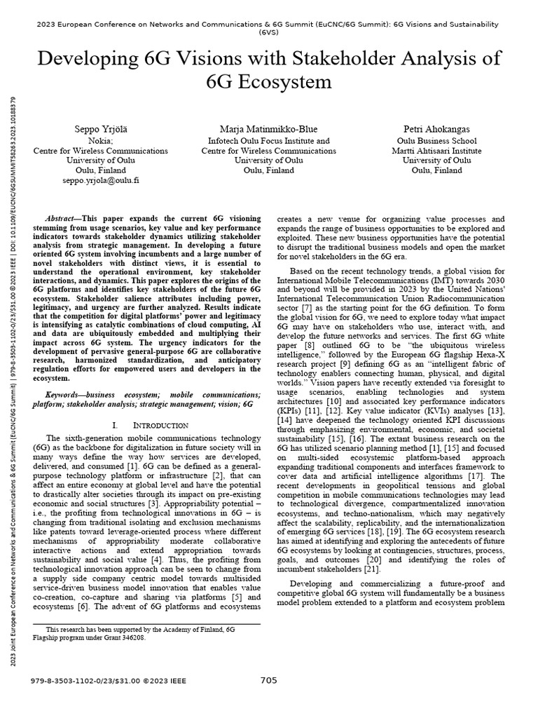 Developing 6G Visions With Stakeholder Analysis of 6G Ecosystem | PDF | Cloud Computing ...