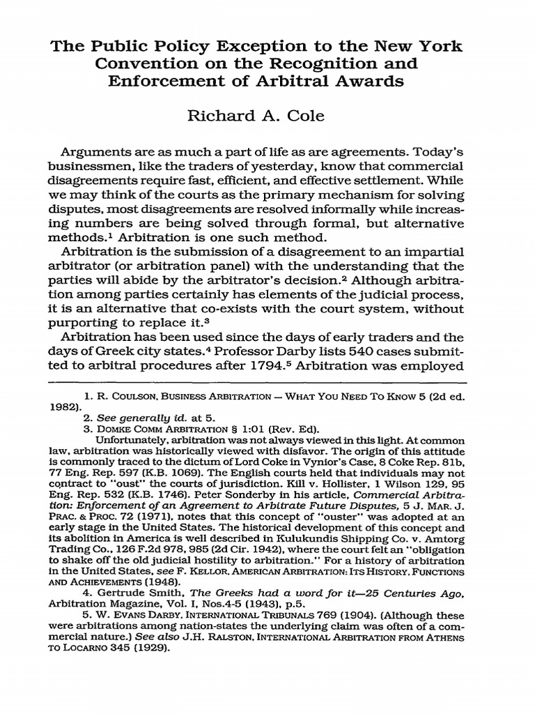 New York Convention Public Policy Exception | PDF | Arbitration | Treaty