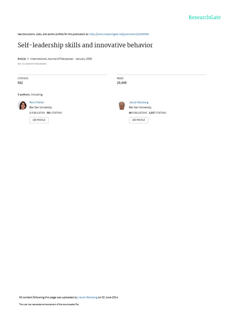Self-leadership_skills_and_innovative_behavior | PDF | Thought | Self ...