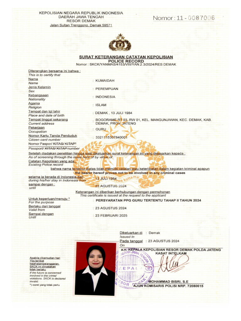 SKCK BU KUM ASLI | PDF