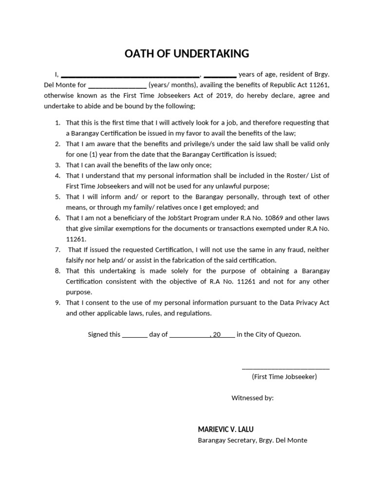 OATH OF UNDERTAKING | PDF