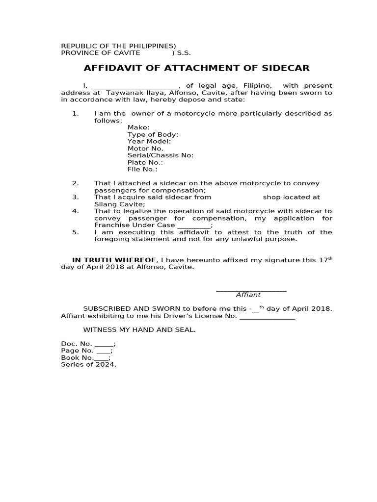 affidavit _attachment of sidecar | PDF