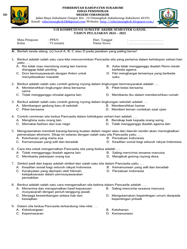 Sas Sem 1 Ganjil Pendidikan Pancasila - Salin | PDF