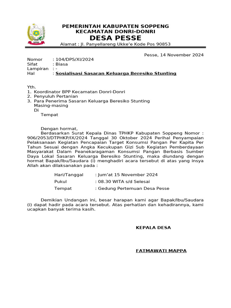 SURAT DESA PESSE STUNTING | PDF