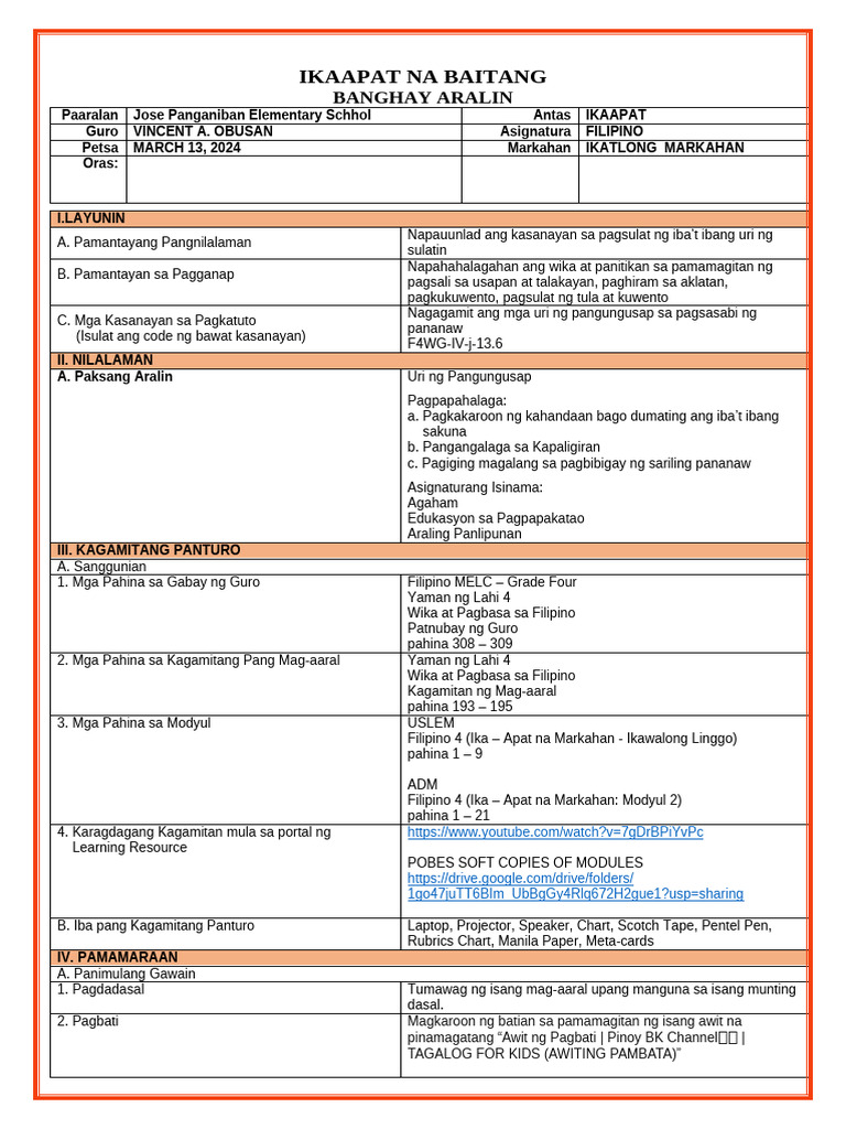 Filipino 4 DLP For 2nd COT 2023 | PDF