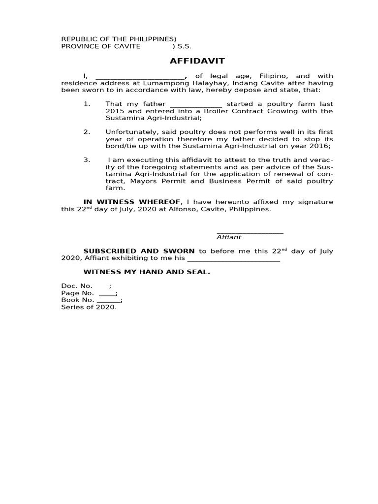 Affidavit for Poultry Farm Renewal | PDF