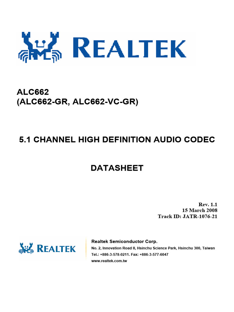 Datasheet ALC662GR QFP48 Realtek | PDF | Parameter (Computer Programming) | Analog To Digital ...